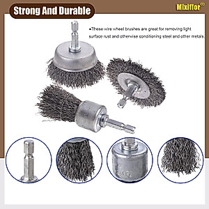 Mixiflor Wire Brush for Drill, 8 Pcs Wire Wheel Brush Cup Set, Wire Wheel for Drill 1/4 Inch Arbor, Drill Wire Brush Cup Brush for Cleaning Rust, Wire Wheel Brush Drill Attachments