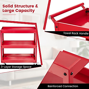 Goplus 3-Tier Utility Cart, Heavy Duty Commercial Service Tool Cart w/Lockable Wheels, 330lbs Load Capacity, Ergonomic Handle, Rolling Mechanic Tool Cart Storage Organizer for Warehouse Garage
