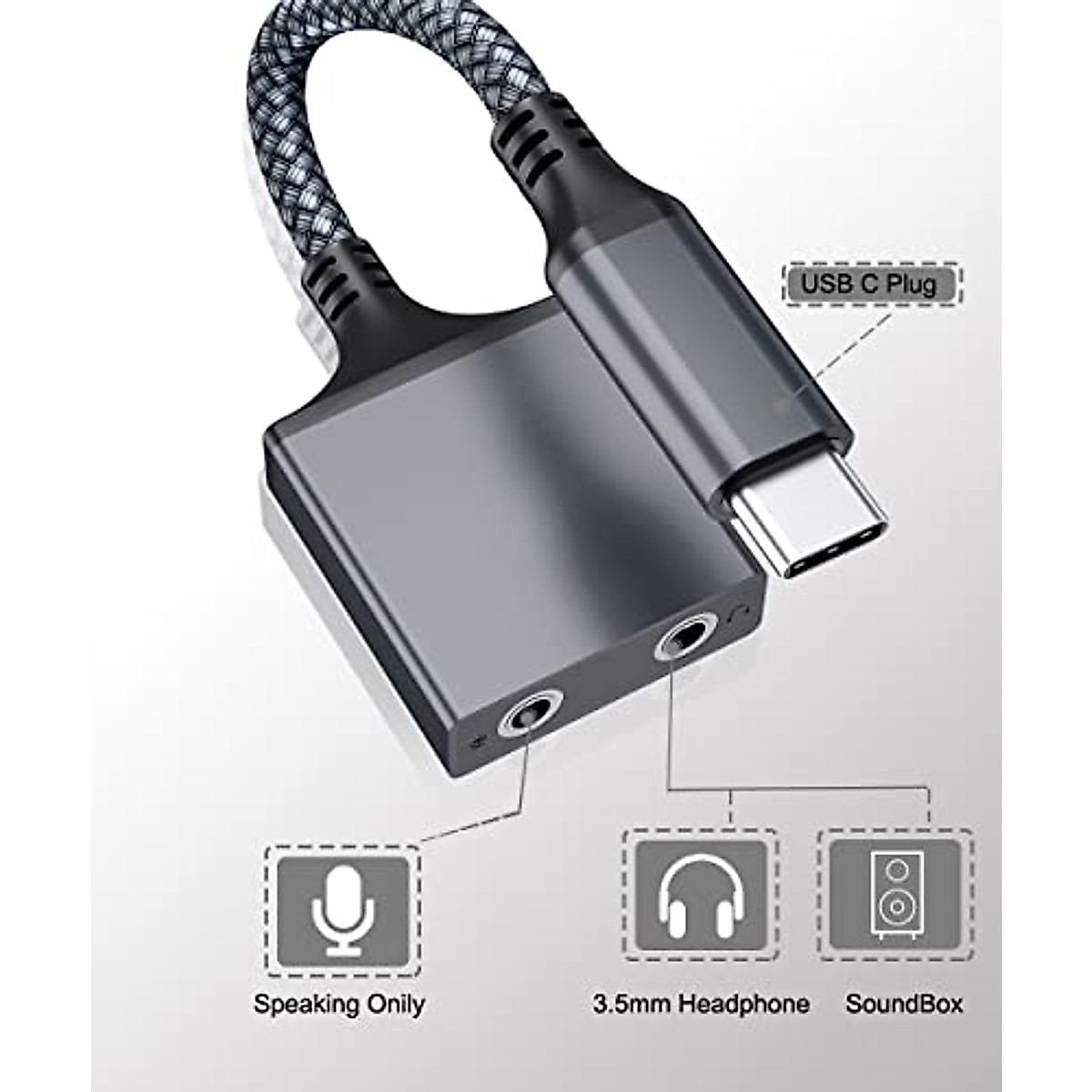 iAlegant USB C Microphone Adapter, USB C to Dual 3.5mm Female Aux Headphone Adapter, USB C to 3.5mm Splitter Mic Audio Adapter for Samsung S21 Note 20, Pixel 4 3 XL, iPad Pro 2020,MacBook Pro