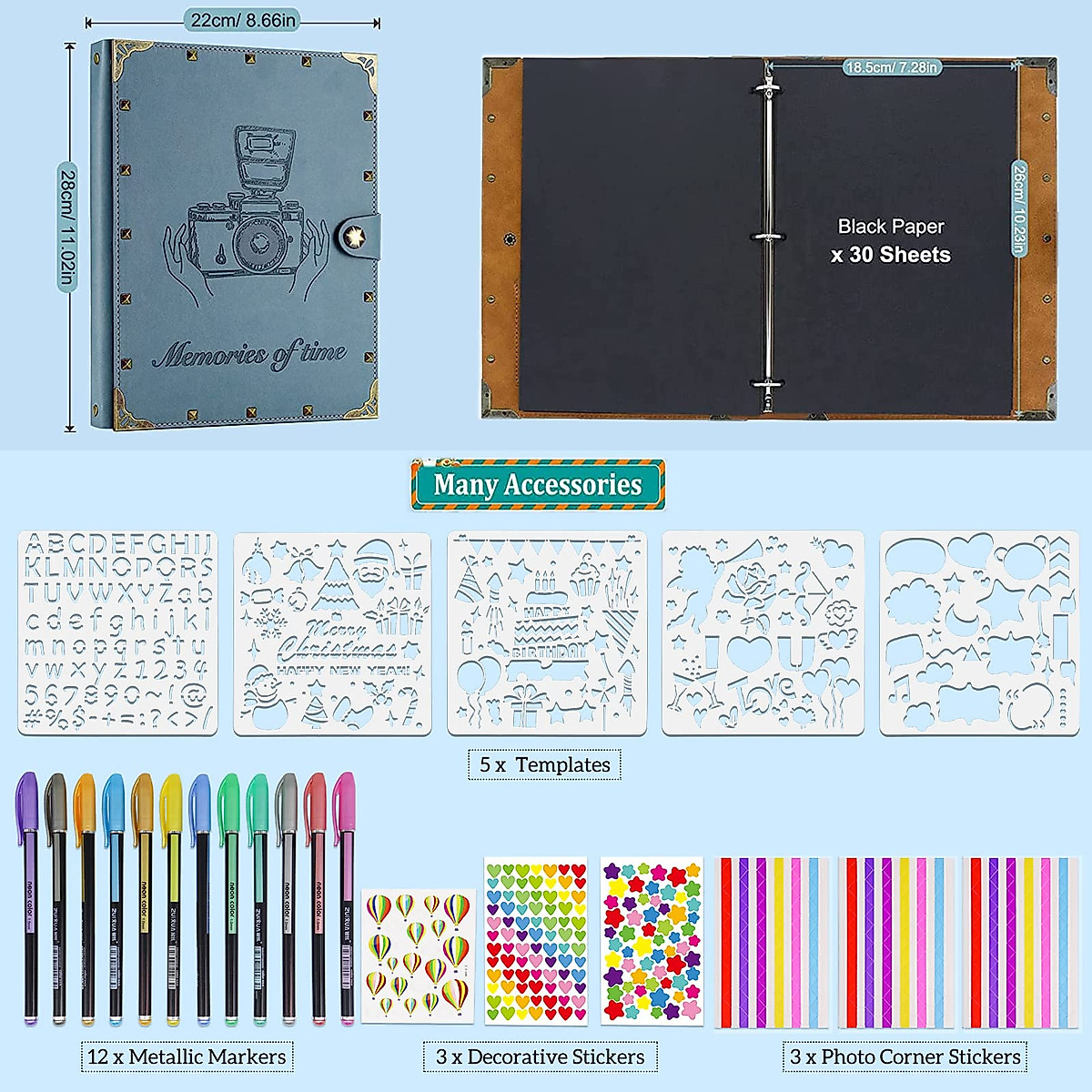 ZEEYUAN Leather Scrapbook Album 60 Pages Love Memory Photo Album 8.5x11 inch, Travelling Journal Scrap Book Family Scrapbook Scrapbooking Supplies Kits Gift for Couples Anniversary Wedding