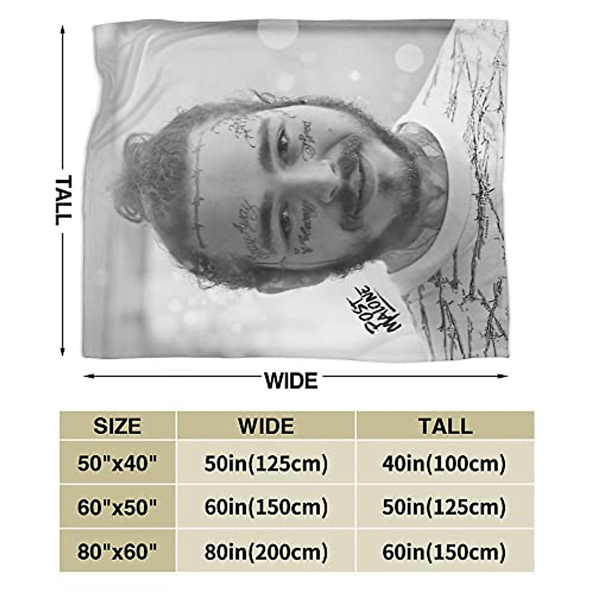 Post Malone Throw Blanket,Singer 3D Print Super Soft Flannel Bed Blanket, Cozy Warm Blanket for Living Room Bedroom Couch Sofa Indoor Camping Decor Singer Merch Gift 60x50 in