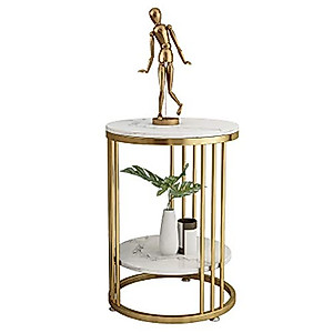 Articles for daily use Light Luxury Round Double-Layer Coffee Table Bedside Table, Side Table Bedside Table Small Iron Table, Small Coffee Table in Living Room Bedroom Office Small Space