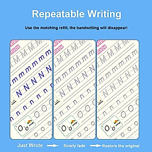 4 Pc Large Reusable Handwriting Practice Book for Kids,Magic Practice Copybook with Auto Disappear Ink Pen,3D Grooved Handwriting Book Practice，Calligraphy Copybook for Preschoolers(10.3x7.3 Inches)