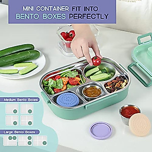 [8 Pack] Salad Dressing Container To Go, 2.4oz Small Condiment Containers with Lids, Reusable Stainless Steel Sauce Cups Containers, Leakproof Silicone Lids for Lunch Bento Box, Picnic and Travel