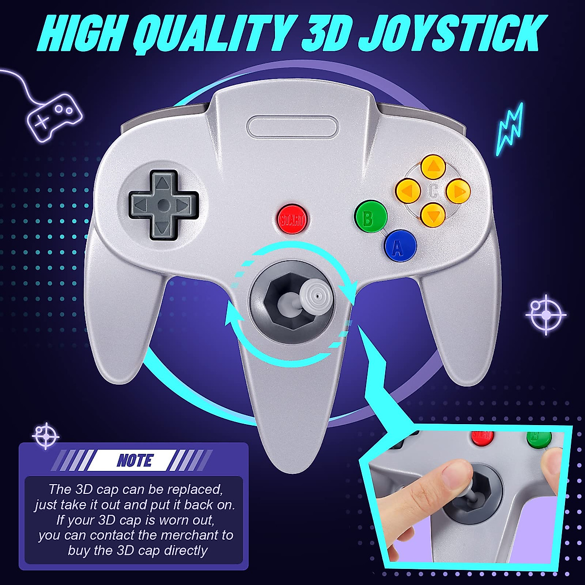 FISUPER Wired N64 Controller Classic Gamepad Joystick for N64 Console (2 Pack Grey)