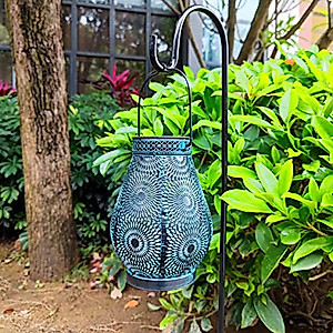 Solar Lantern Outdoor with Shepherd Hooks - Waterproof Metal Garden Solar Lights Hanging Lanterns Decorative - Solar Powered LED Lanterns with Handle for Patio Yard Pathway Walkway [Cyan-Blue]