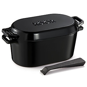 KooK Dutch Oven, Oven for Sourdough Bread Baking, with Lid, Dual Handles, Enameled Cast Iron, includes Lid Lever, Great for Baking Bread, Cooking and Roasting, Dishwasher Safe, 3.4 Qt, Black