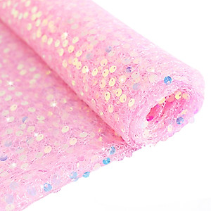 FUHSY Sequin Fabric by The Yard Sequin Pink Fabric Sparkly Sequin Material Fabric Iridescent Mermaid Fabric 1 Yard Large Sequins Sewing Fabric Glitter for Costume Dresses Clothing DIY Crafts