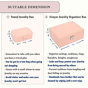 Jewelry Box Organizer Set for Women Girls, 2 Layer Jewelry Travel Organizer Necklace Earrings Bracelets Rings Storage Case with Adjustable Compartments, PU Leather