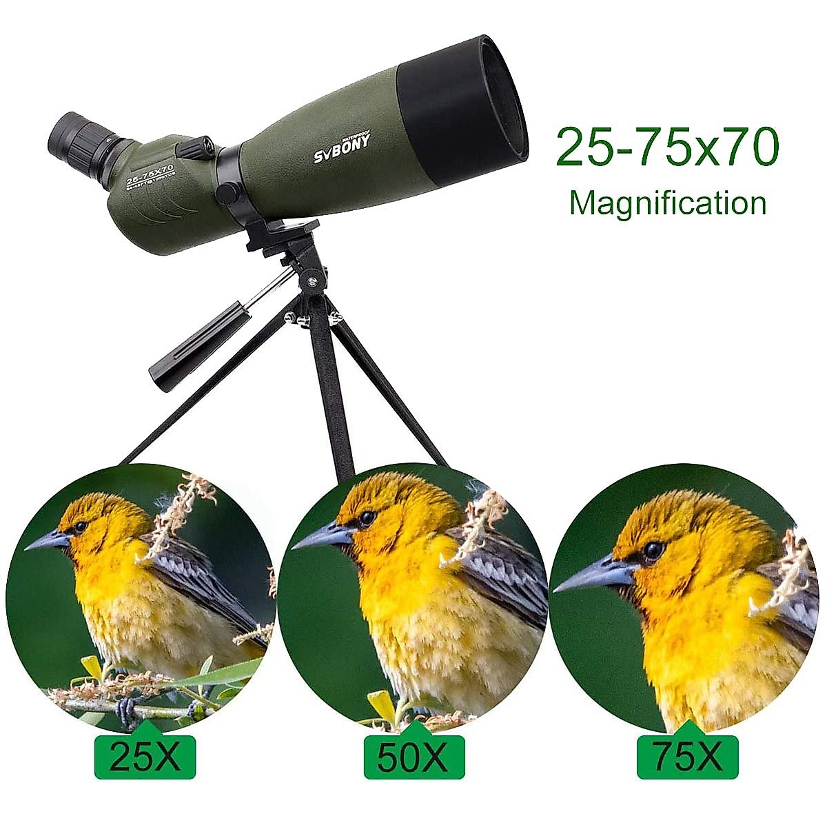 SVBONY SV14 Spotting Scope with Tripod Phone Adapter,25-75x70mm Spotting Scopes,Waterproof Spotter Scope,High Definition Sporting Scope,Scope for Bird Watching Shooting Range Scope