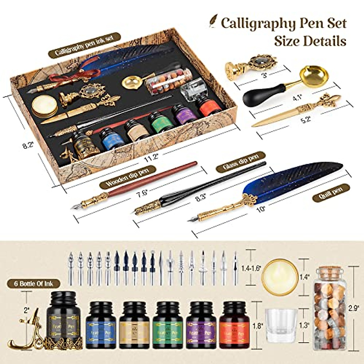 Hethrone Quill Pen - Feather Pen Glass Pen Wooden Dip Pen Calligraphy Pen Set with Ink