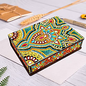 5D Diamond Painting Wooden Storage Box Rectangular Retro Desktop Decor Jewelry Storage Box Drill Wood Organizer for Home Office Storage Christmas Gift