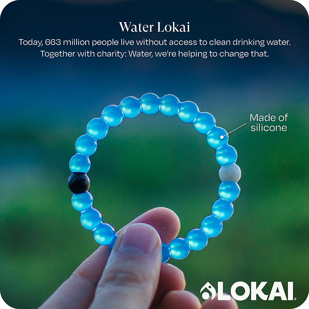 Lokai Silicone Beaded Bracelet for Clean Water Cause Charity - Medium, 6.5 Inch Circumference - Jewelry Fashion Bracelet Slides-On for Comfortable Fit for Men, Women & Kids