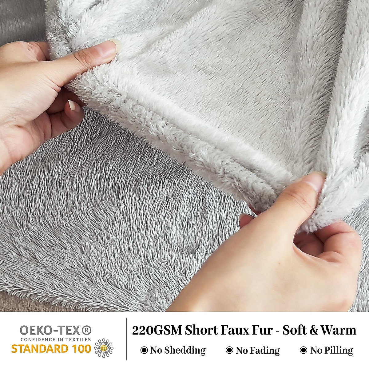 YIYEA Fleece Fitted Sheet Full Size, Ultra Soft Faux Fur Deep Pocket, Fluffy Plush Velvet for Fall Winter, Cozy Warmth and No Shedding, Light Grey