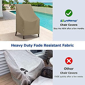 SunPatio Outdoor High Back Chair Covers, Heavy Duty Waterproof Stackable Patio Chair Covers, Fade and UV Resistant Patio Furniture Covers, All Weather Protection, 2 Pack -27" W x 30" D x 42" H, Taupe