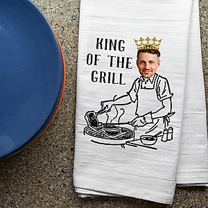 Personalized Kitchen Towel for BBQ Kings - Funny Kitchen Towels Set. 100% Pure Ringspun Cotton, Super Absorbent Kitchen Towels - Chef Design, Kitchen Décor
