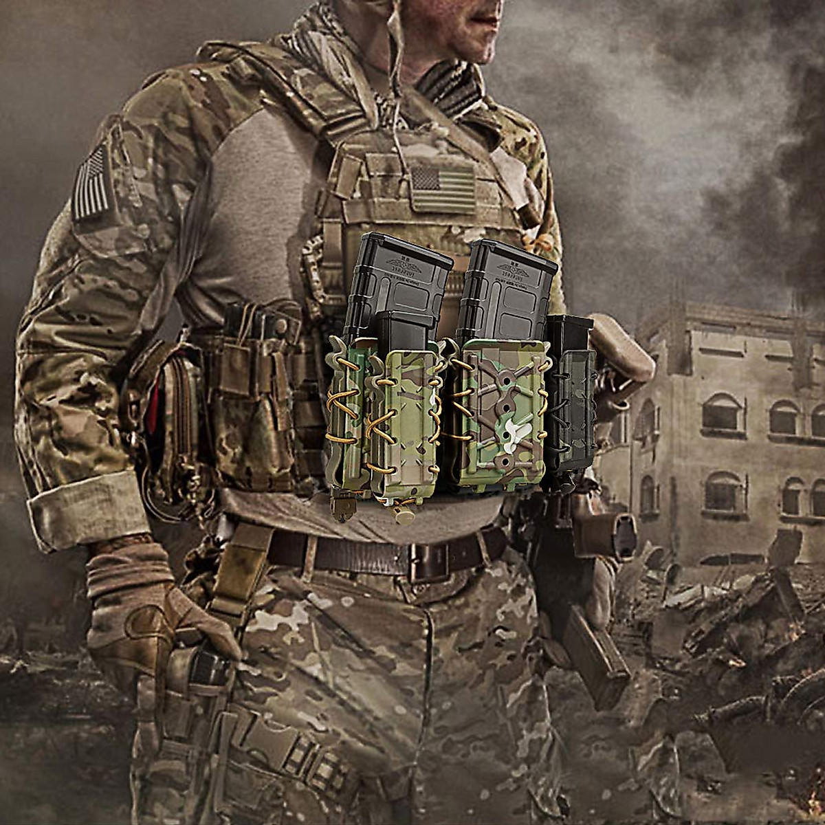 IDOGEAR Mag Pouch 5.56mm 7.62mm Rifle Magazine Pouches Molle Tactical Airsoft Poly Mag Carrier Hunting Equipment Holder (camo)