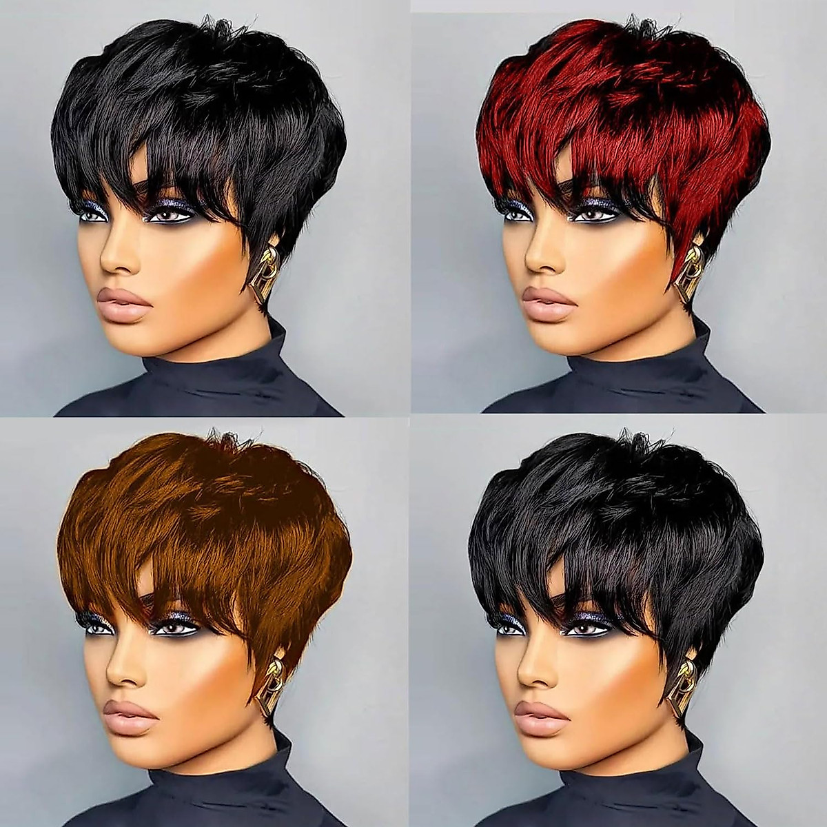 Evasens Pixie Cut Wigs Human Hair Short Wigs for Black Women Human Hair Pixie wig with Bangs Short Black Wig Layered Wigs Daily Wear (1B#ZZ)