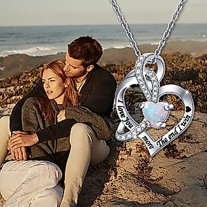 Valentine's Day Jewelry, 925 Sterling Silver Engraved I Love You More The End I Win Lab Opal CZ Infinity Heart Charm Pendant Necklace Jewelry for Women Friend Wife,18 inch