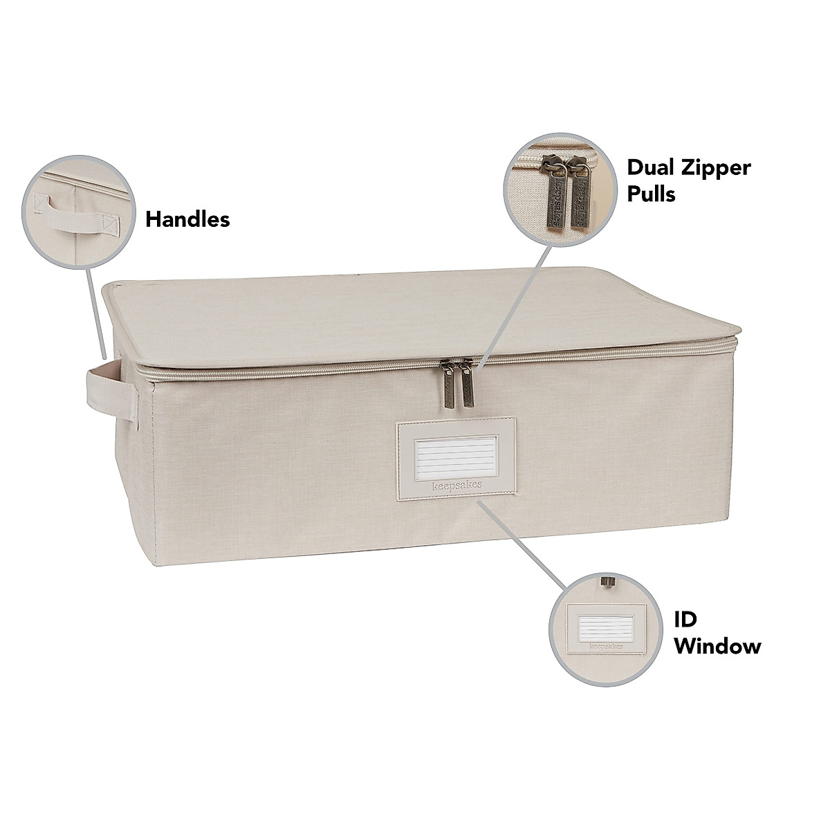 Covermates Keepsakes - Zip-Top Storage Box - Heavy Duty Polyester- Reinforced Handles - Stackable Design - Indoor Storage-Beige Heather