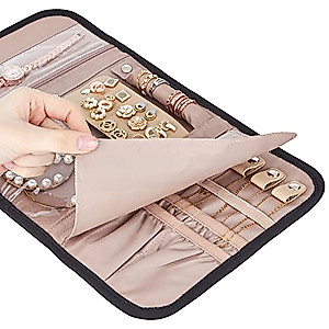 BELALIFE Travel Jewelry Case Organizer, Foldable Jewelry Storage Roll for Earrings, Necklaces, Rings, Bracelets, Brooches, Black
