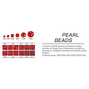 OUTUXED 5040pcs Red Flatback Rhinestones for Crafting, Crystal Round Gems for Nail Art DIY Crafts Halloween Clothes Bags, 6 Mixed Size Hotfix Rhinestones with Tweezers and Picking Rhinestones Pen