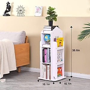 LEATOVOP Rotating Bookshelf, 360 Display 3 Tier Floor Standing Bookcase Storage Rack, Kids Book Shelf Organizer, Small Corner Bookshelf for Small Space, for Bedroom, Living Room, White