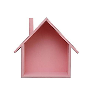 Cabilock Small House Shaped Wall Shelf Wooden Wall Mounted Storage Shelf Rack Organizer Display Box for Bedroom Living Room Kitchen Office (Pink)