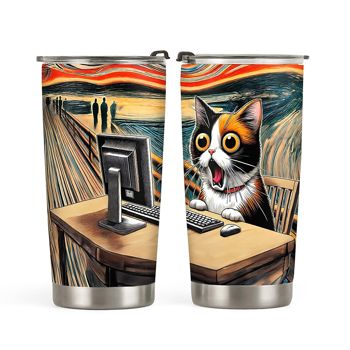 ORCAE 20oz Funny The Deadline Scream Tumbler, Gifts for Friends, Colleagues, Cat Gifts for Cat Lovers, Screaming Cat Tumbler Cup, Stainless Steel Coffee Thermos Insulated Travel Mug with Lid - BR