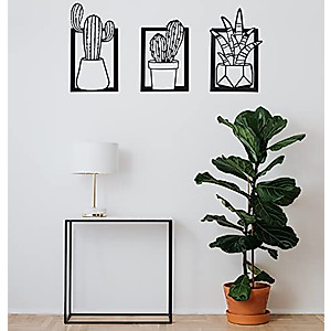 EFOLKI Metal Wall Art Decor, Boho Farmhouse Home Kitchen Bathroom Bedroom Living Room Wall Decor, Outdoor Patio Garden Wall Decor, Plant Cactus Metal Wall Art Hanging (Black)