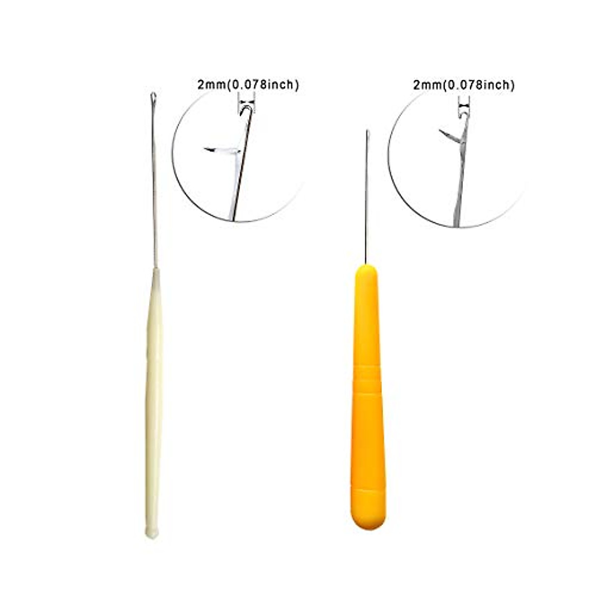 5 Pcs Hair Crochet Hook Bent Latch Hook Crochet Needle Set Tool Knitting Ventilating Needles for Hair Extension 1 Wooden Bent Latch Hook and 4 Size Plastic Latch Hook