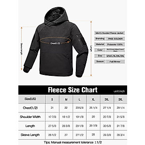 FREE SOLDIER Men's Tactical Winter Fleece Pullover Hoodie Warm Long Fleece lined Hooded Sweatshirt Black