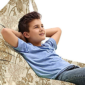 Lunarable Flower Lounger Chair Bag, Hand Drawing Garden Buttercup and Lilacs Cream Vintage Illustration Botany Theme, High Capacity Storage with Handle Container, Lounger Size, Cream Brown