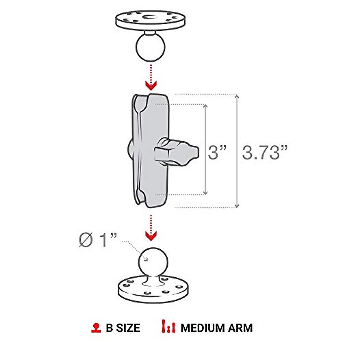 RAM Mounts RAM-B-201U Double Socket Arm (Medium) Compatible with RAM B Size 1" Ball Components