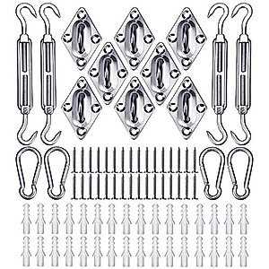 EXCELFU 80 Pieces Sun Shade Sail Hardware Kit 304 Anti-Rust Stainless Steel Rectangle and Square Sun Shade Sails Installation for Outdoor Shade Sail