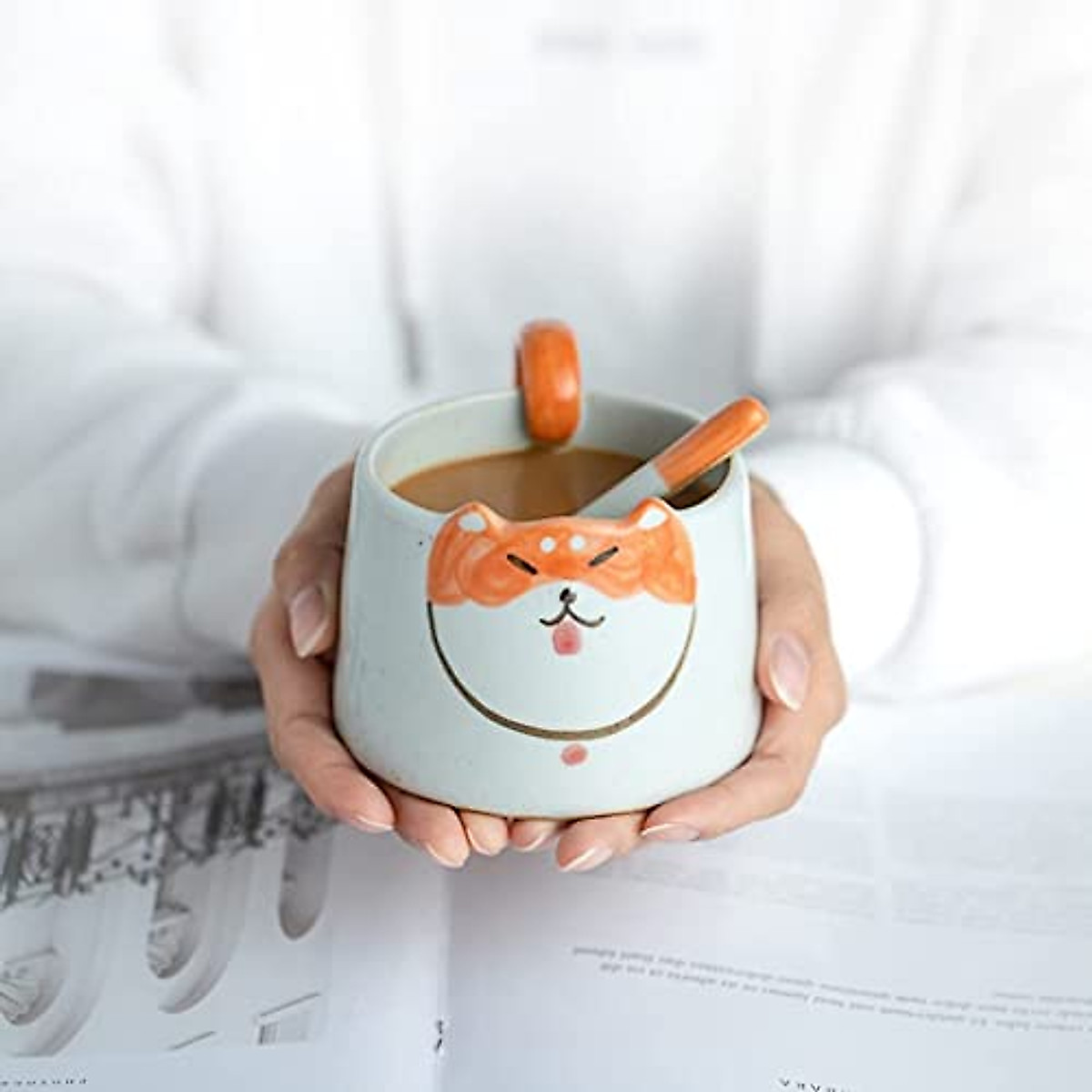 ENPAP Coffee Cup Tea Mug Smart Mug Personality Creative Mug Couple Cup Ceramic Coffee Cup Household Water Cup Suitable For School Living Room Office Milk Tea Cup (Color : A)