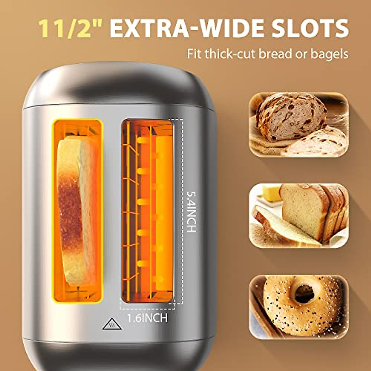 Toaster 2 Slice, Extra Wide Slot Bread Toaster with 7 Shade Settings & Removable Crumb Tray, Stainless Steel 2 Slice Toaster with Bagel Defrost Reheat Cancel Function and LED Display 850W 120V