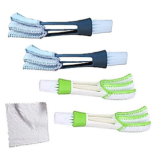 Mini Duster for Car Air Vent Set of 4 Automotive Air Conditioner Brush and Cleaner Cloth, Dust Collector Cleaning Tool for Keyboard Window Leaves Blinds Shutter, Green (SJDO35)
