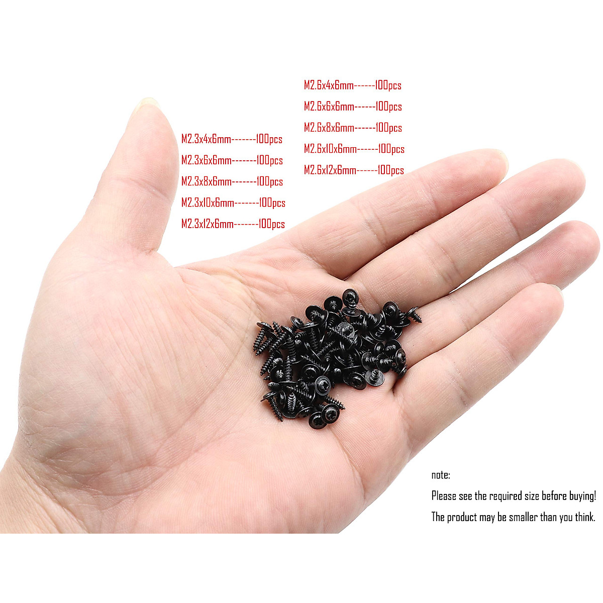 LBY 1000pcs M2.3 M2.6 Truss Head Self Tapping Screws, Wafer Head Screws, Pan Head with Washer Screw 10 Sizes Self Tapping Screws Assortment Kit, Carbon Steel (Blacking)