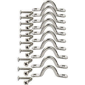 Amarine-made Pack of 10 Stainless Steel Bimini Boat Top PAD Eye , Eye Straps, Tie Down, Kayak Deck Loops, Tie Down Anchor Point, footman's Loop for Kayak Canoe Rigging