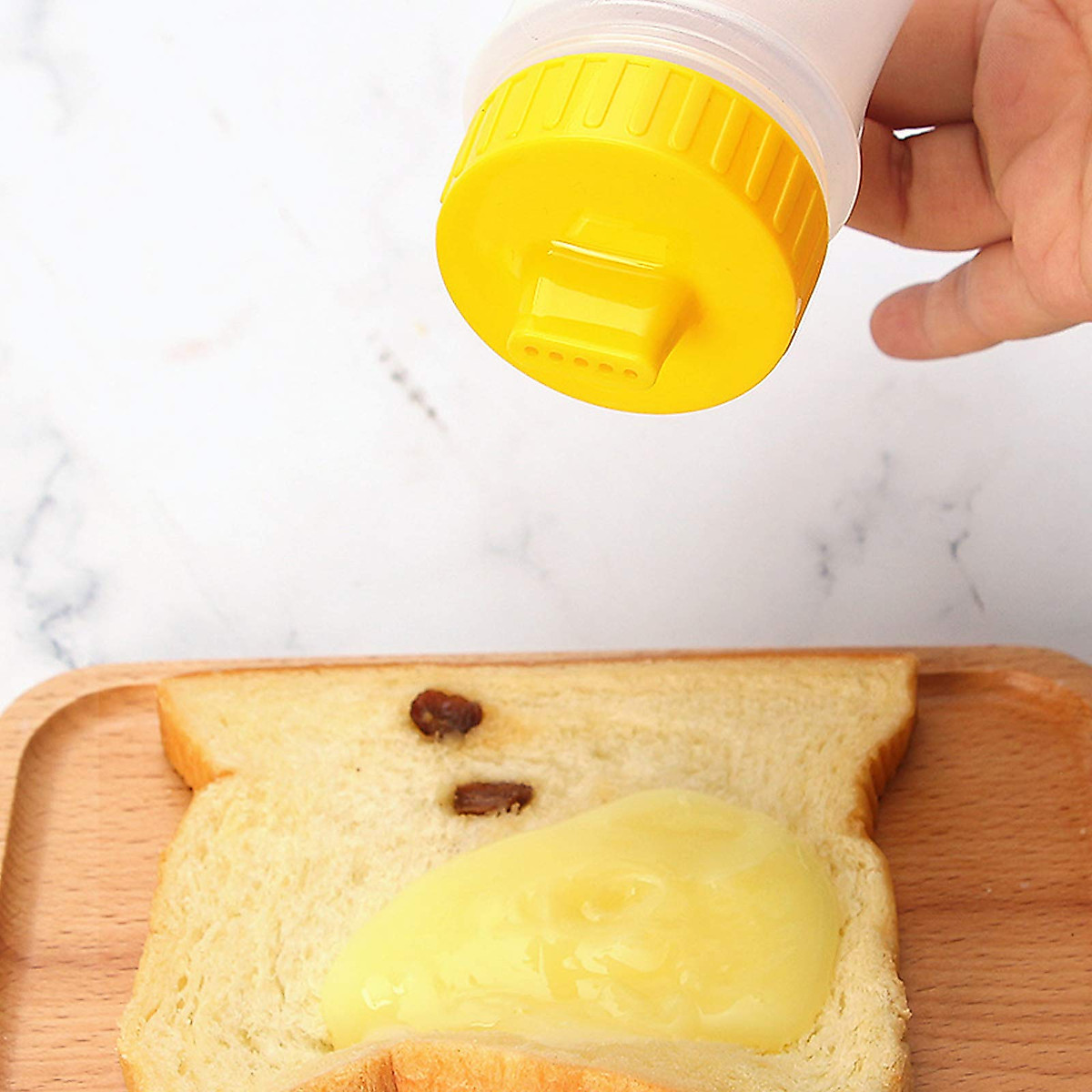 3 Pcs 5-hole Sauce Squeeze Bottle,12.8oz/380ml Plastic Condiment Squeeze Bottle for Ketchup Jam Mayonnaise BBQ Sauce,Yellow