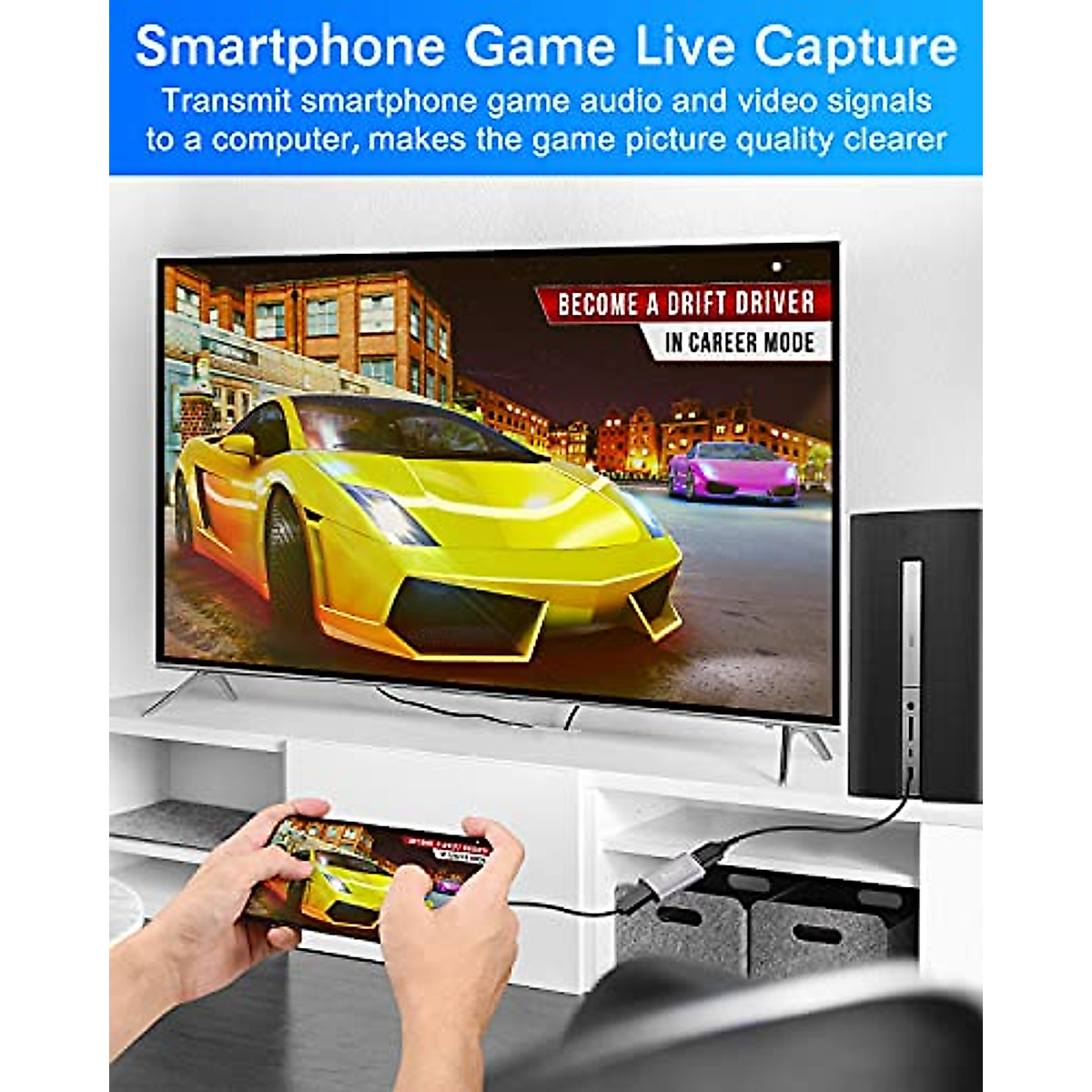 YCBUENO Video Capture Card, 4K HDMI/Male to USB3.0/Female Full HD 1080P/60fps, HDMI Capture Card for Live Broadcast, DSLR, Video Capture Device for High Definition Acquisition, Gaming, Live Stream