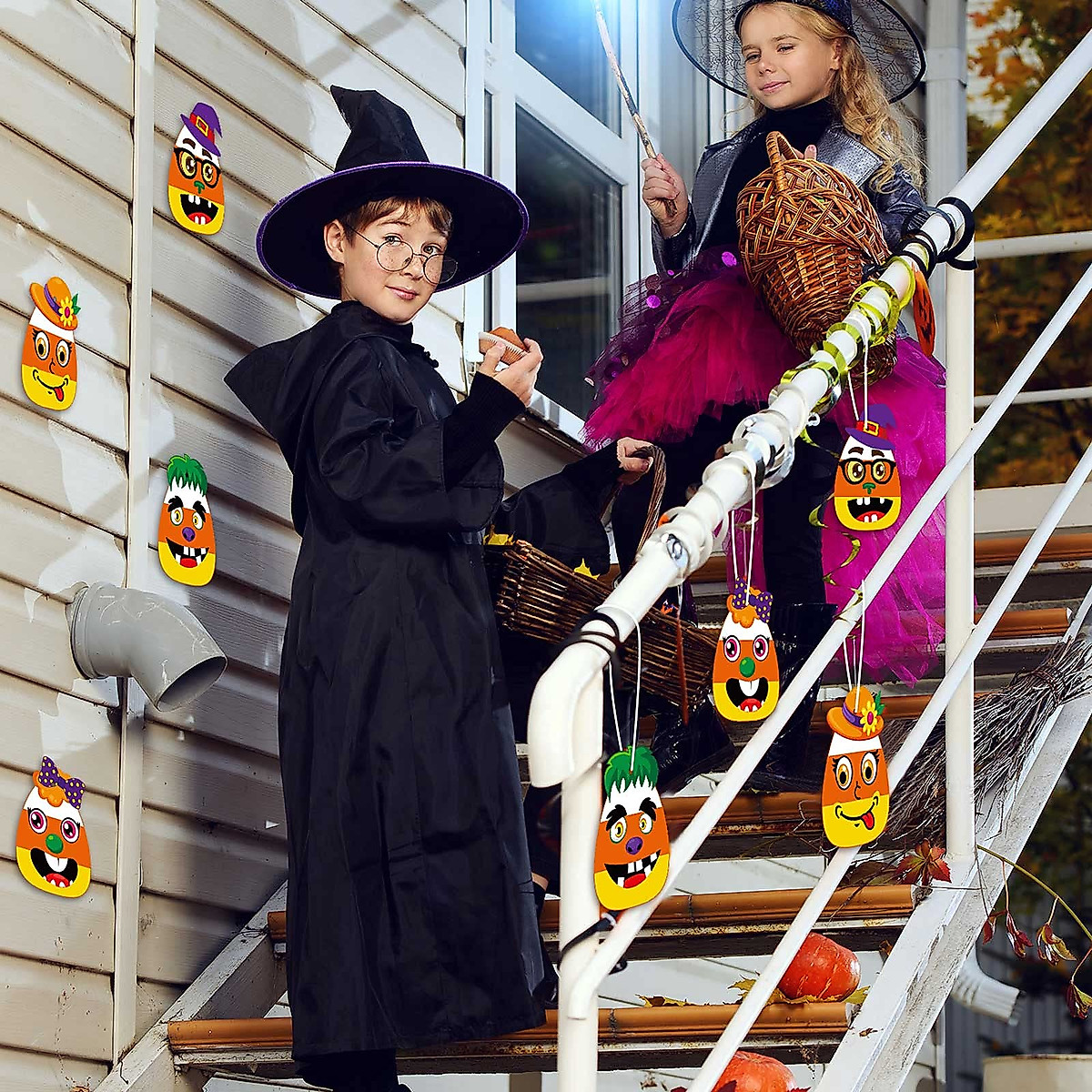 Sumind Halloween Candy Corn Craft Kits for Kids Halloween Activities DIY Handicraft Fun Home Activities for Birthday Activities Party Supplies Classroom Arts, 4 Styles (24 Sets)