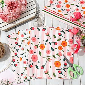 JarThenaAMCS 12Pcs Cotton Fabric Bundles Pink Green Floral Gingham Stripe Dot Fat Quarters Retro Quilting Patchwork for Spring DIY Craft Home Party Decor, 18 x 22 Inch