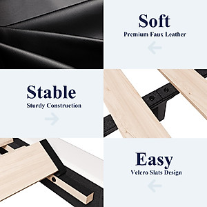 Allewie Upholstered King Size Platform Bed Frame Modern Low Profile Sleigh Bed with Faux Leather Ergonomic Headboard, Wood Slat Support, Easy Assembly, No Box Spring Needed, Black and White