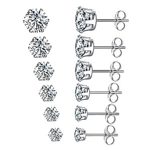 6 Pairs Stainless Steel Stud Earrings Set,Stainless Steel Hypoallergenic Cubic Zirconia Earring Stud earrings Set(6 Pairs)