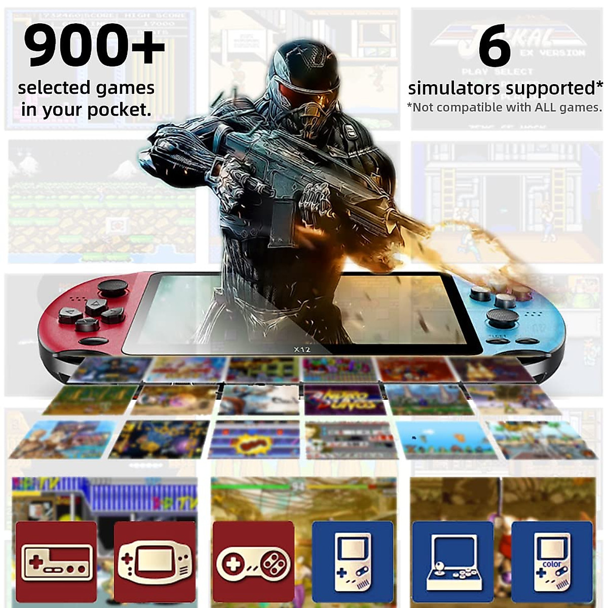Handheld Game Console 5.1 inch Pro Retro Games Consoles Built-in Classic Games Rechargeable Battery Portable Style Game Consoles X12