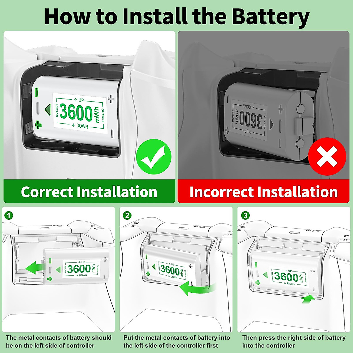 Rechargeable Battery Pack for Xbox One/Xbox Series X|S, 4 x 3600mWh Batteries Xbox One Controllers, Xbox Series Controller Batteries with Charger Station for Xbox One/One S|X/Elite, 1500mAh=3600mWh