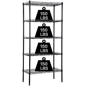 Yewuli 5 Tier Metal Shelves Storage Rack Pantry Shelving Unit Small Standing Shelf, Adjustable Organizer Racks Wire Shelving Unit for Laundry Bathroom Kitchen Closet, Black