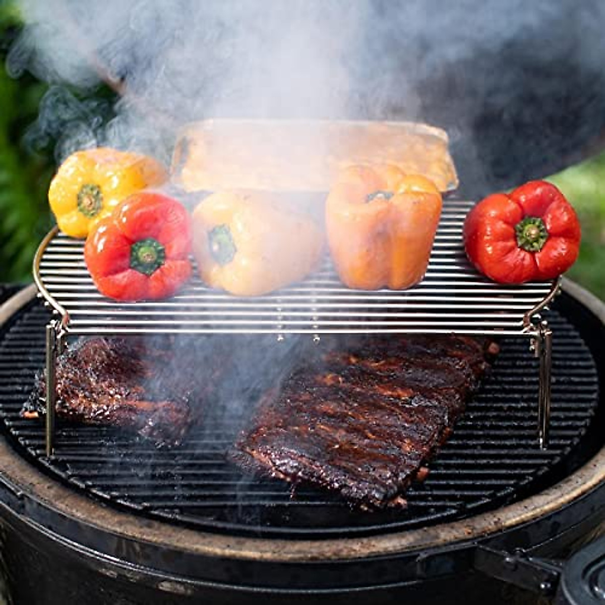 BBQGUYS Signature Stainless Steel Grill Expander Cooking Grate for Kamado Grills - Fits Big Green Egg Large & Kamado Joe Classic - BBQ-KGE-17-SS